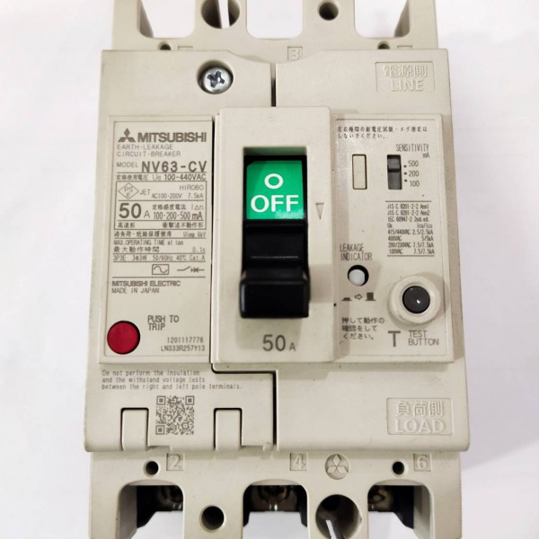MITSUBISHI Earth Leakage Circuit Breaker Model NV63-CV 3P 50A 100-440V 1.2.500MA เบรกเกอร์ ...